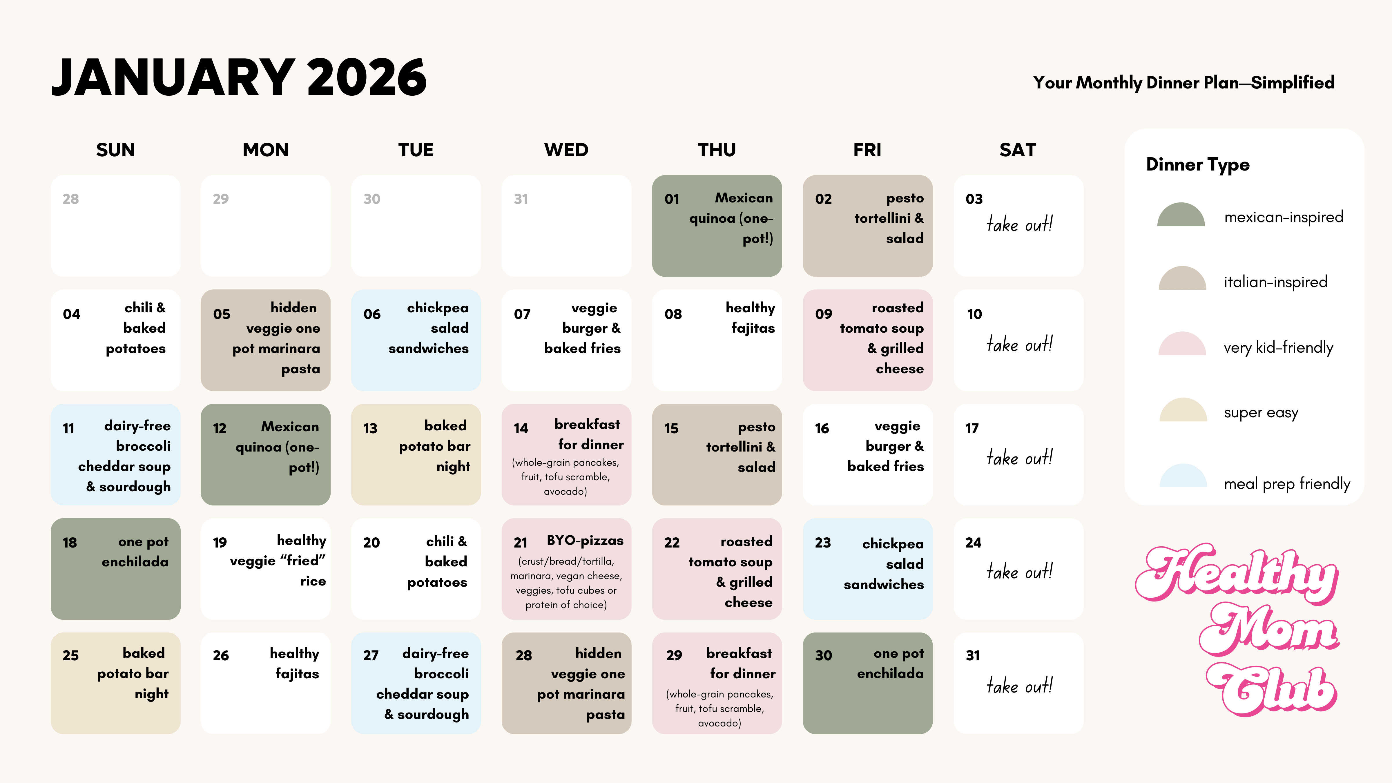 January Healthy Family Meal Plan📆 - by Danielle Brown