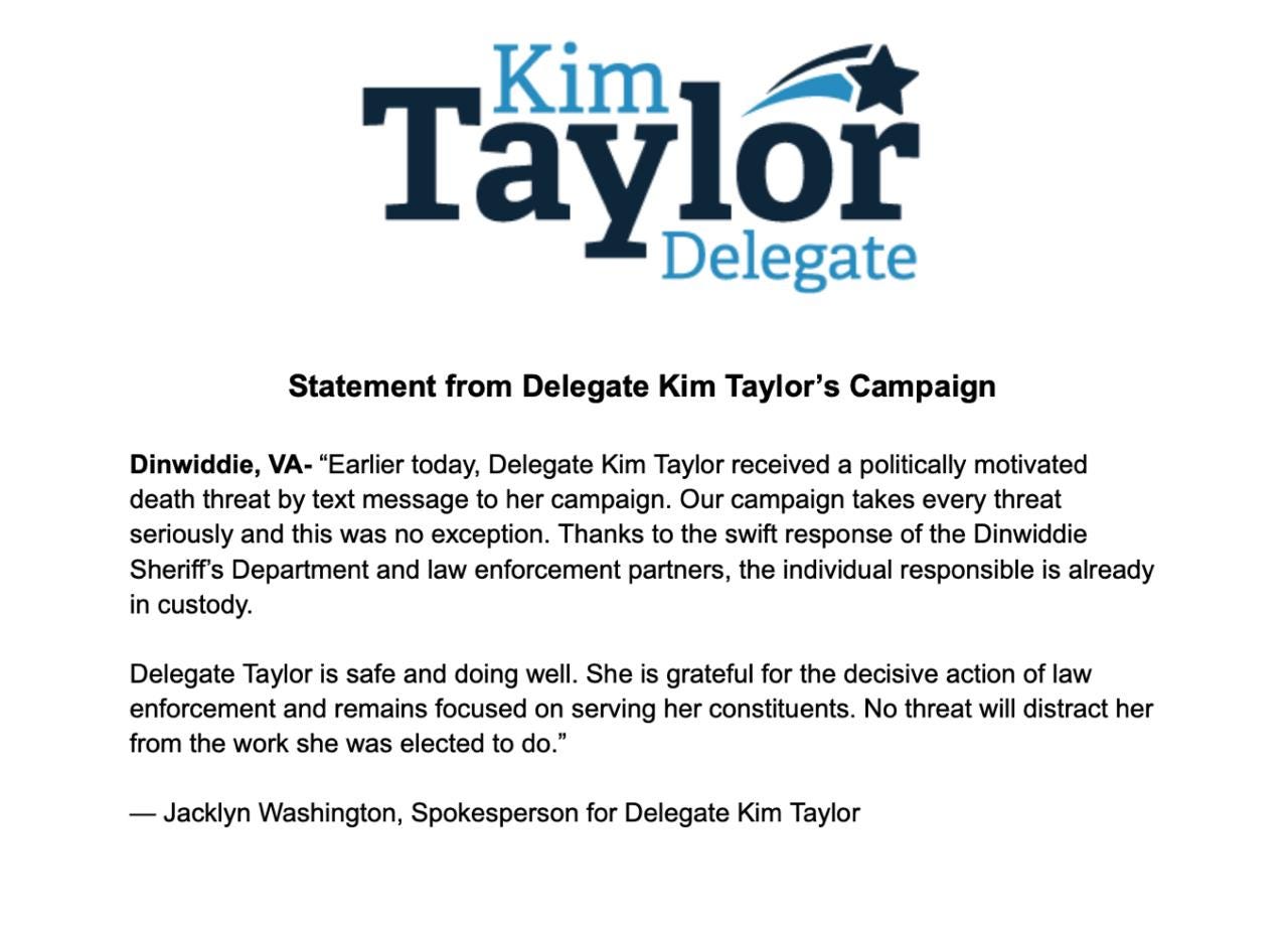 Del. Kim Taylor received a death threat - by Brandon Jarvis
