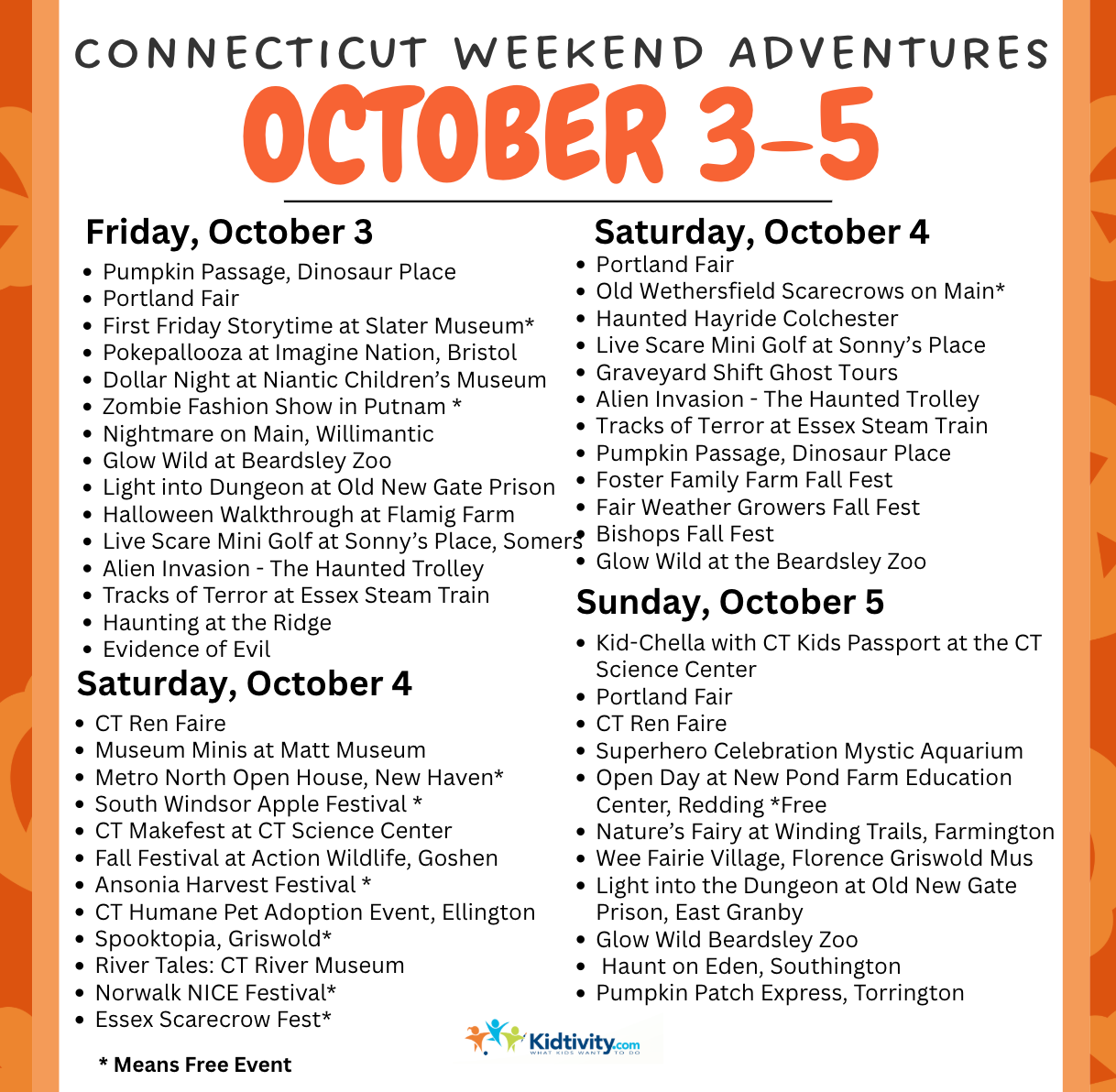 Things to do in Connecticut October 3-5 - by Kate