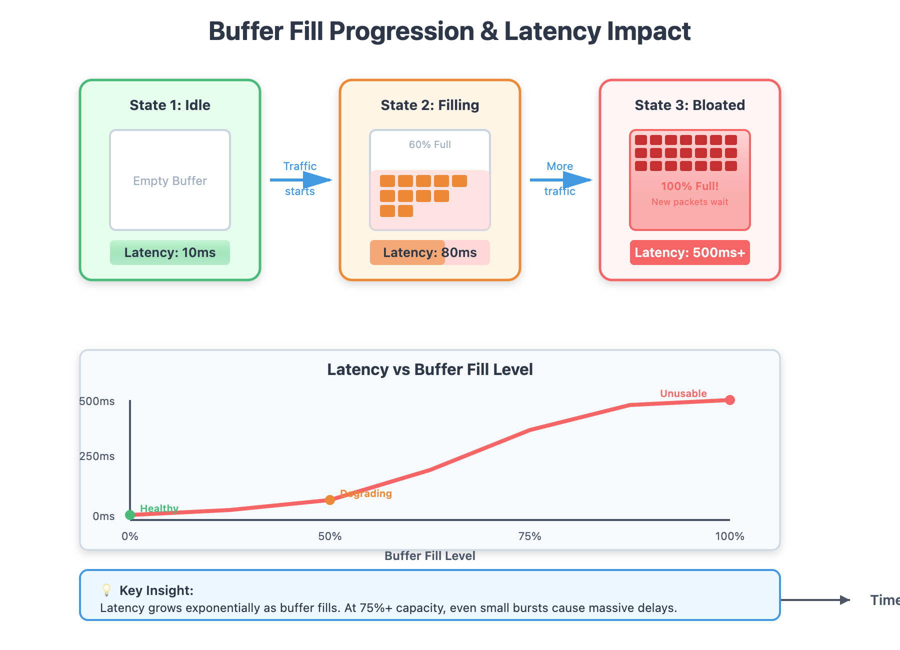 Buffer Bloat: The Latency-Throughput Trade-off in Network Architecture
