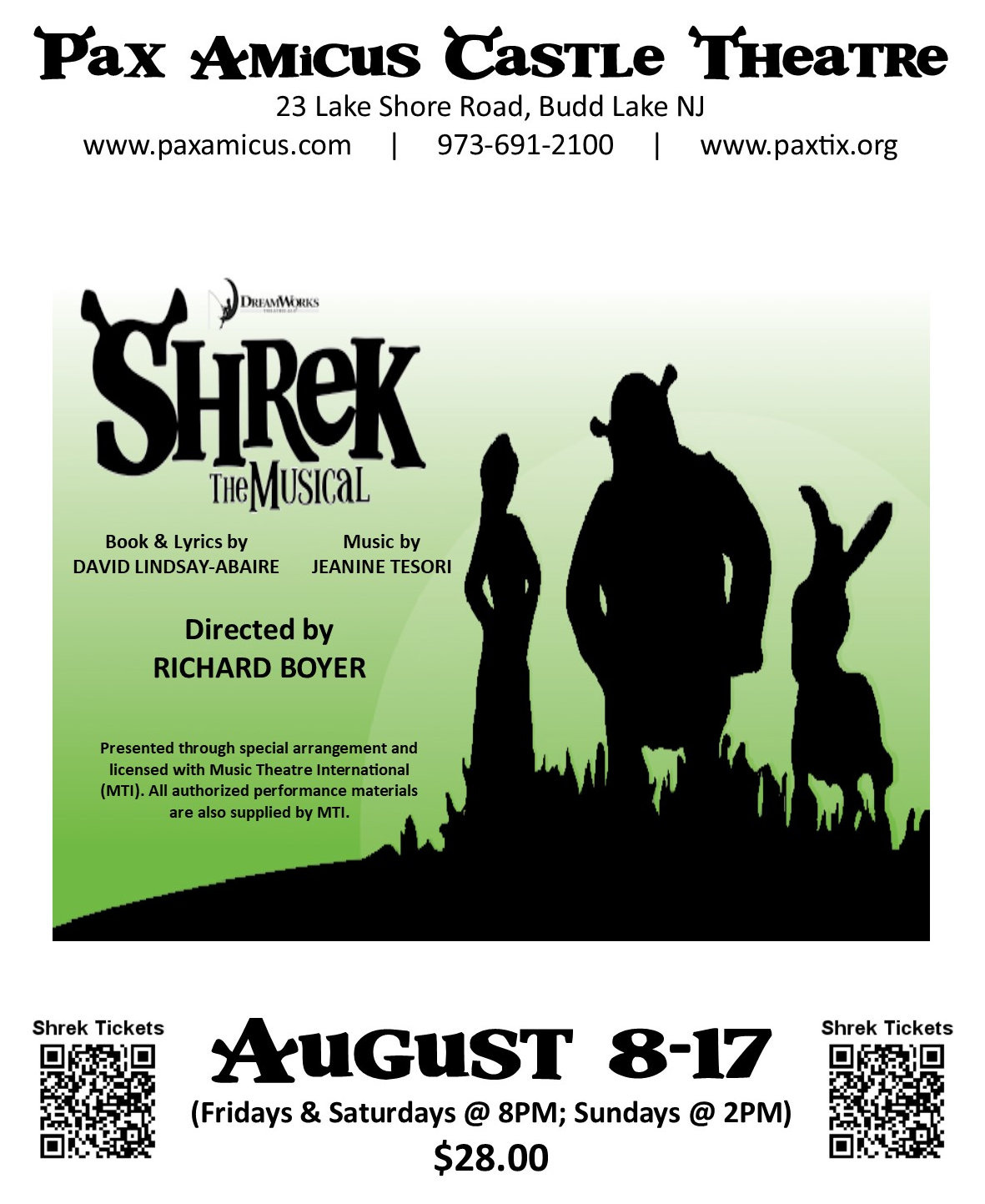 SHREK comes to Pax Amicus Castle Theatre in August