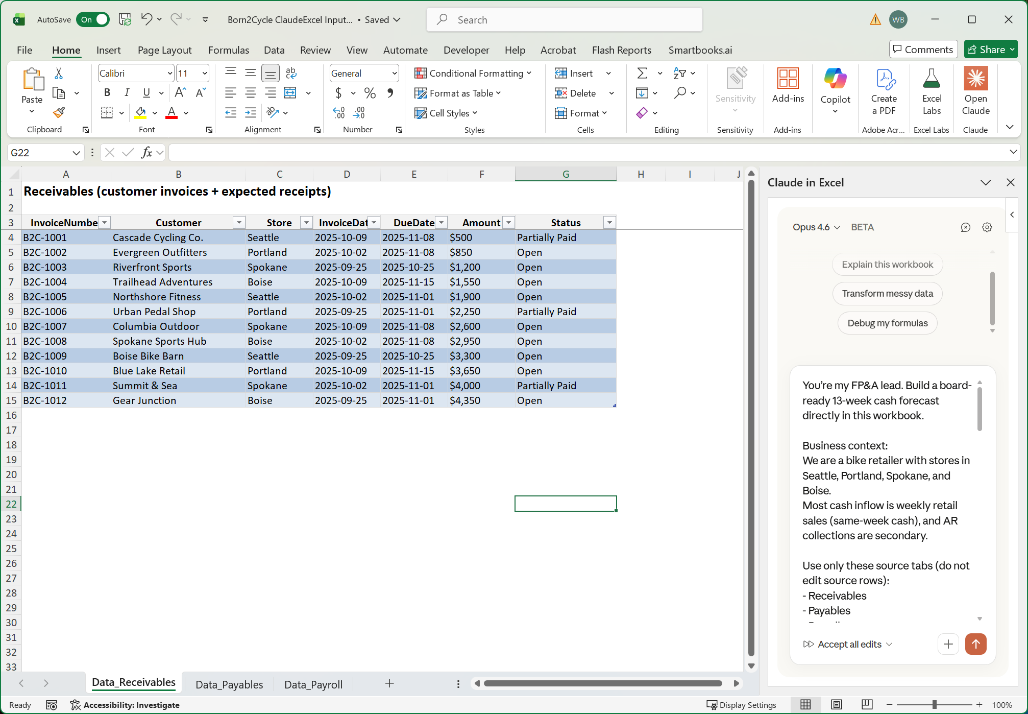 How I used Claude AI in Excel to build a cash forecast