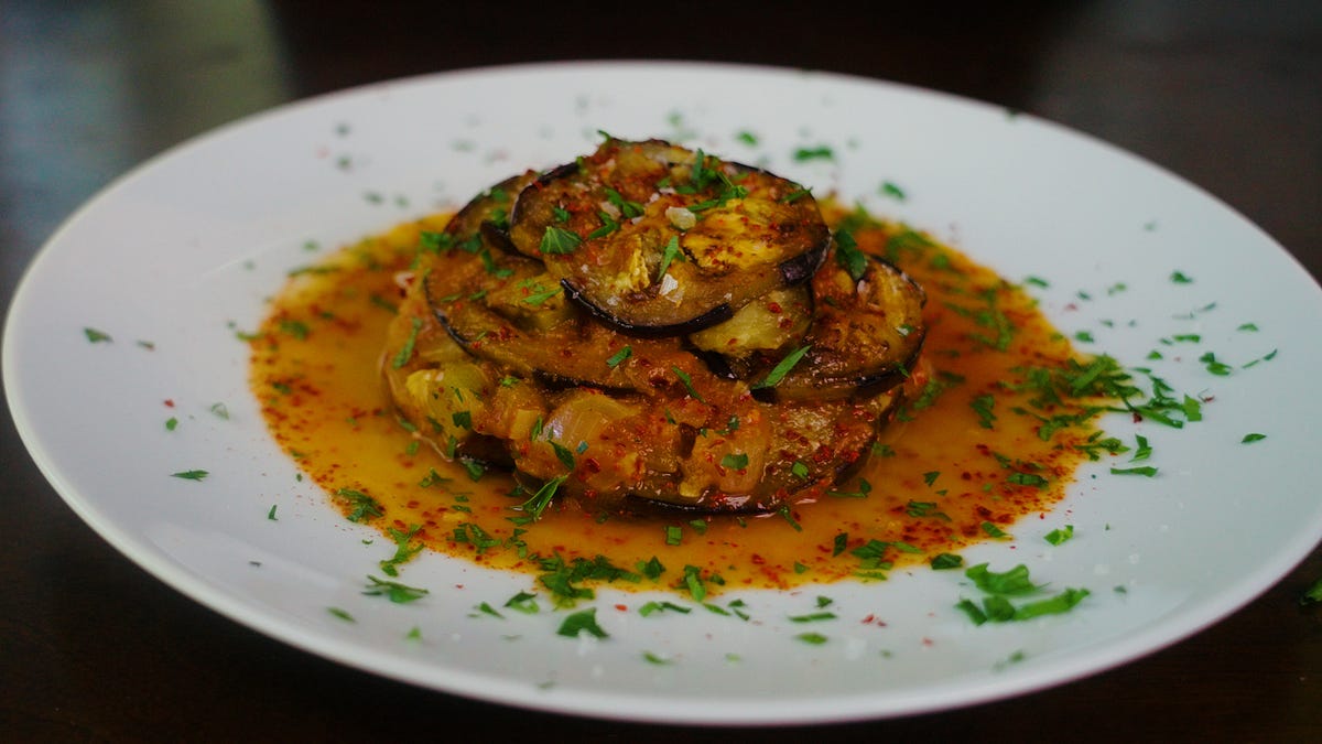 Palestinian Style Moussaka | Vegetarian Braised Eggplant in Tomato Sauce