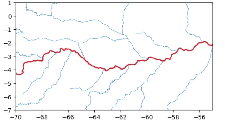 Amazon River System from Natural Earth: Connected River Graph & Glow