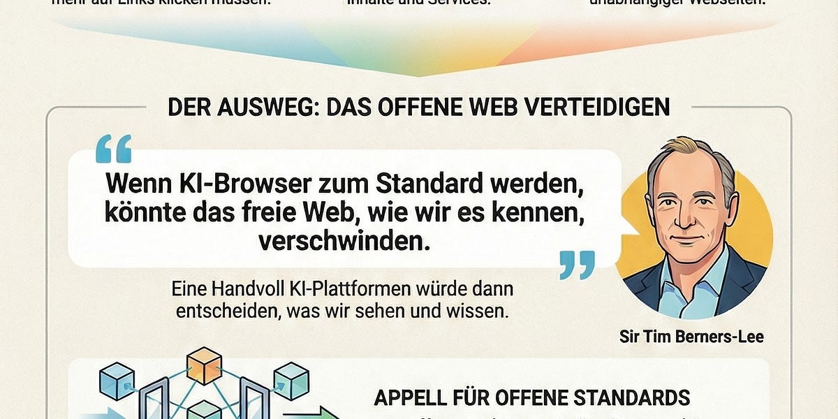 ⚠️ Tim Berners-Lee warnt: KI-Browser bedrohen das offene Web