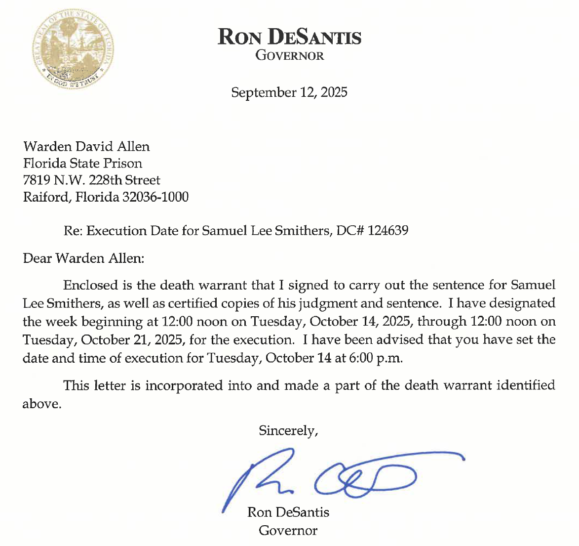 NEW WARRANT: Samuel Smithers' execution scheduled October 14