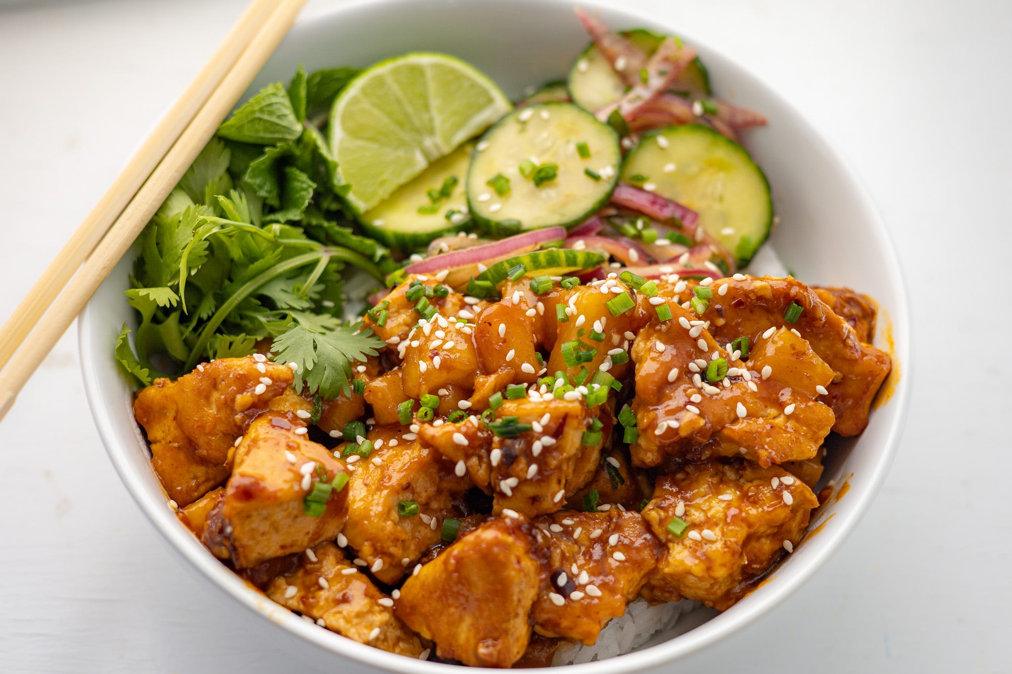 Sticky Orange Tofu Bowls and why I can't go to Title boxing