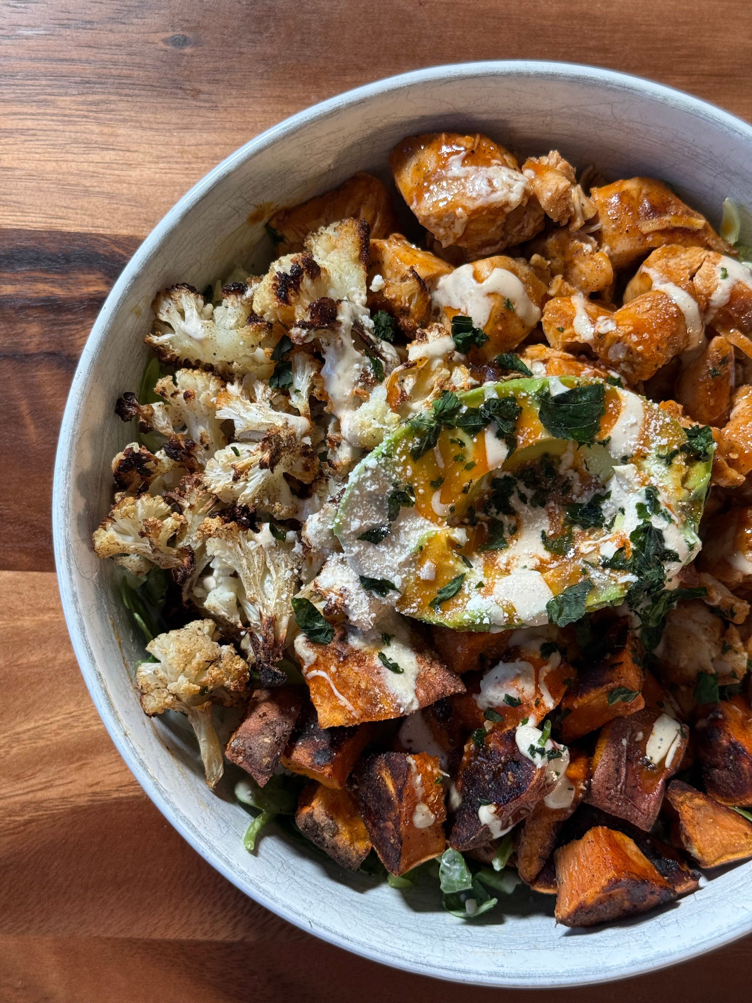 Buffalo Caesar Sweet Potato Bowl - by Ellie Teale