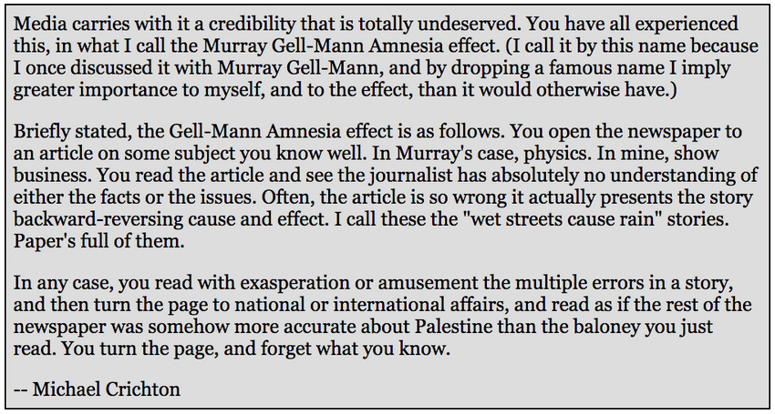 The 'Gell-Mann' Amnesia' Effect - Should This Be Classified as a Pandemic?