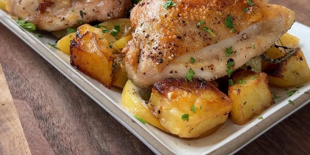 Lemony Roasted Chicken and Potatoes - by Maxine Sharf