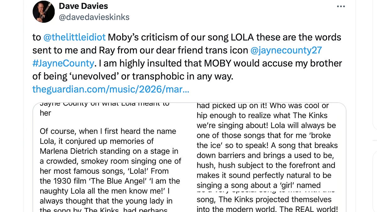 Moby Is Wrong to Say The Kinks' 1970 Hit "Lola" is Homophobic ...