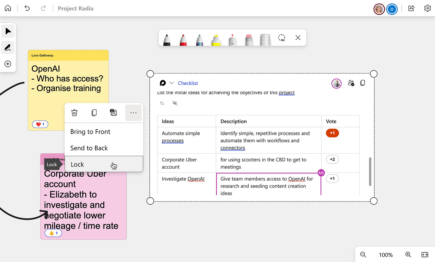Microsoft Loop components in Word Online and Microsoft Whiteboard