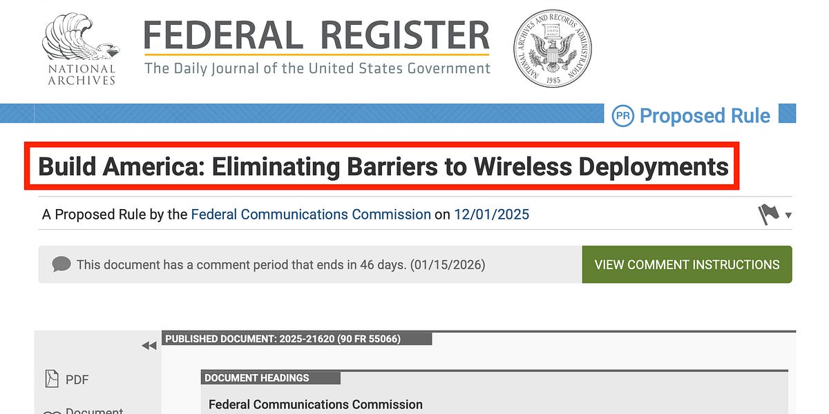 FCC: "Build America: Eliminating Barriers to Wireless Deployments" (12 ...