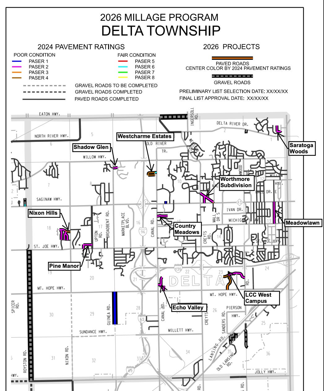Delta Township Approves Final Year of 12-Year Road Millage Program