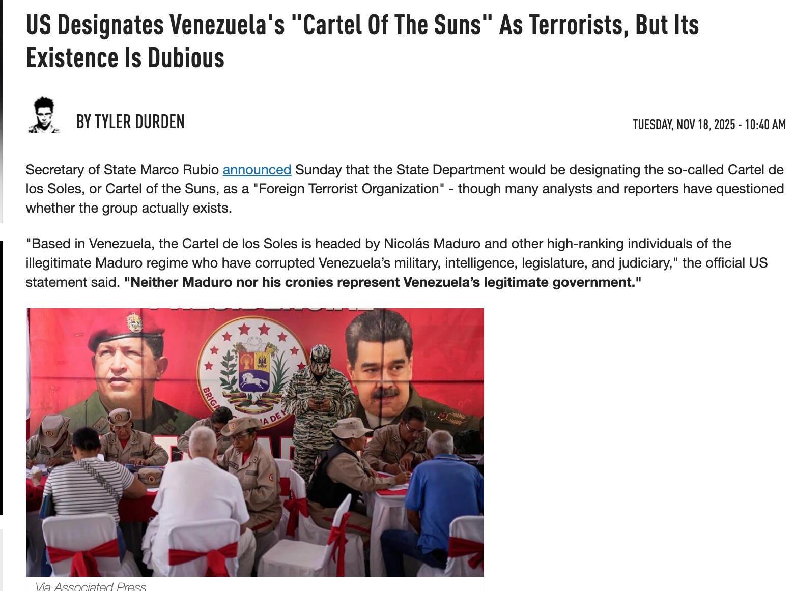 US set to designate Venezuelan cartel as a foreign terrorist organization