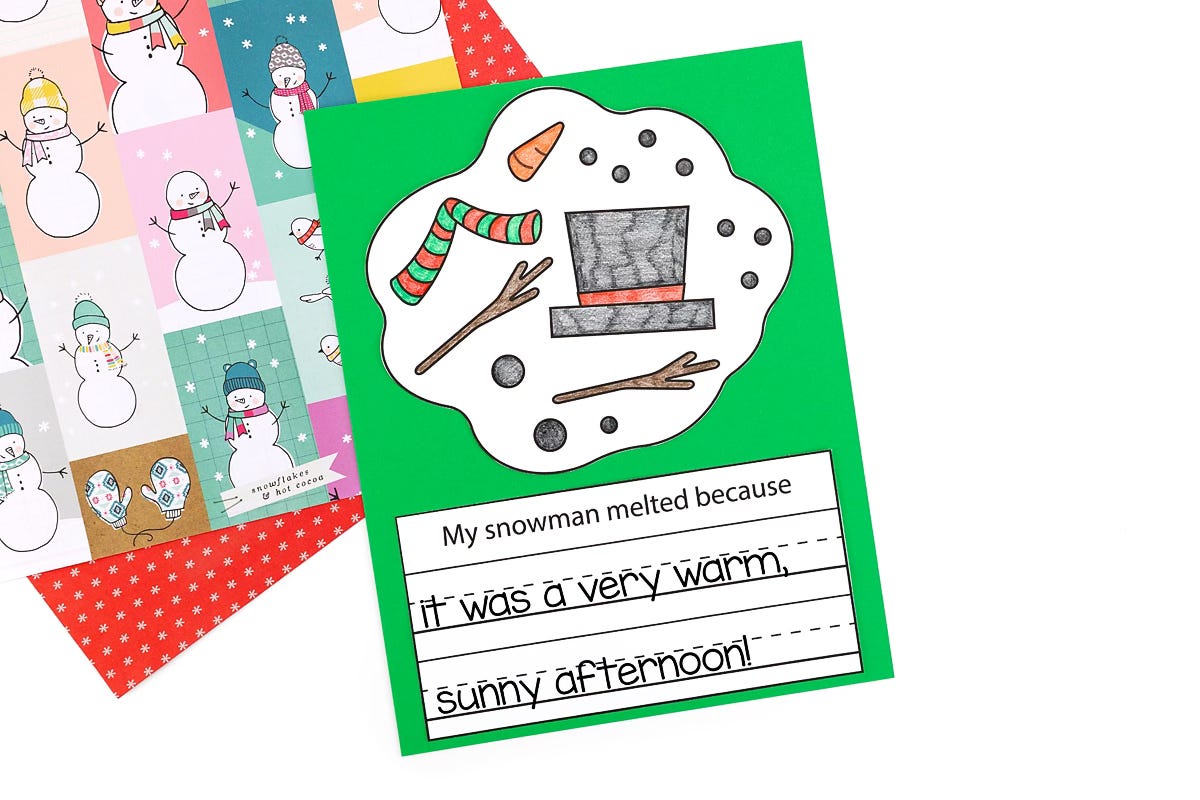 Melting Snowman Coloring and Writing