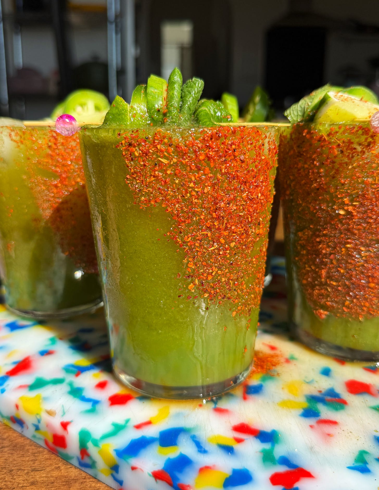 no. 152: spicy cucumber-passion fruit micheladas!