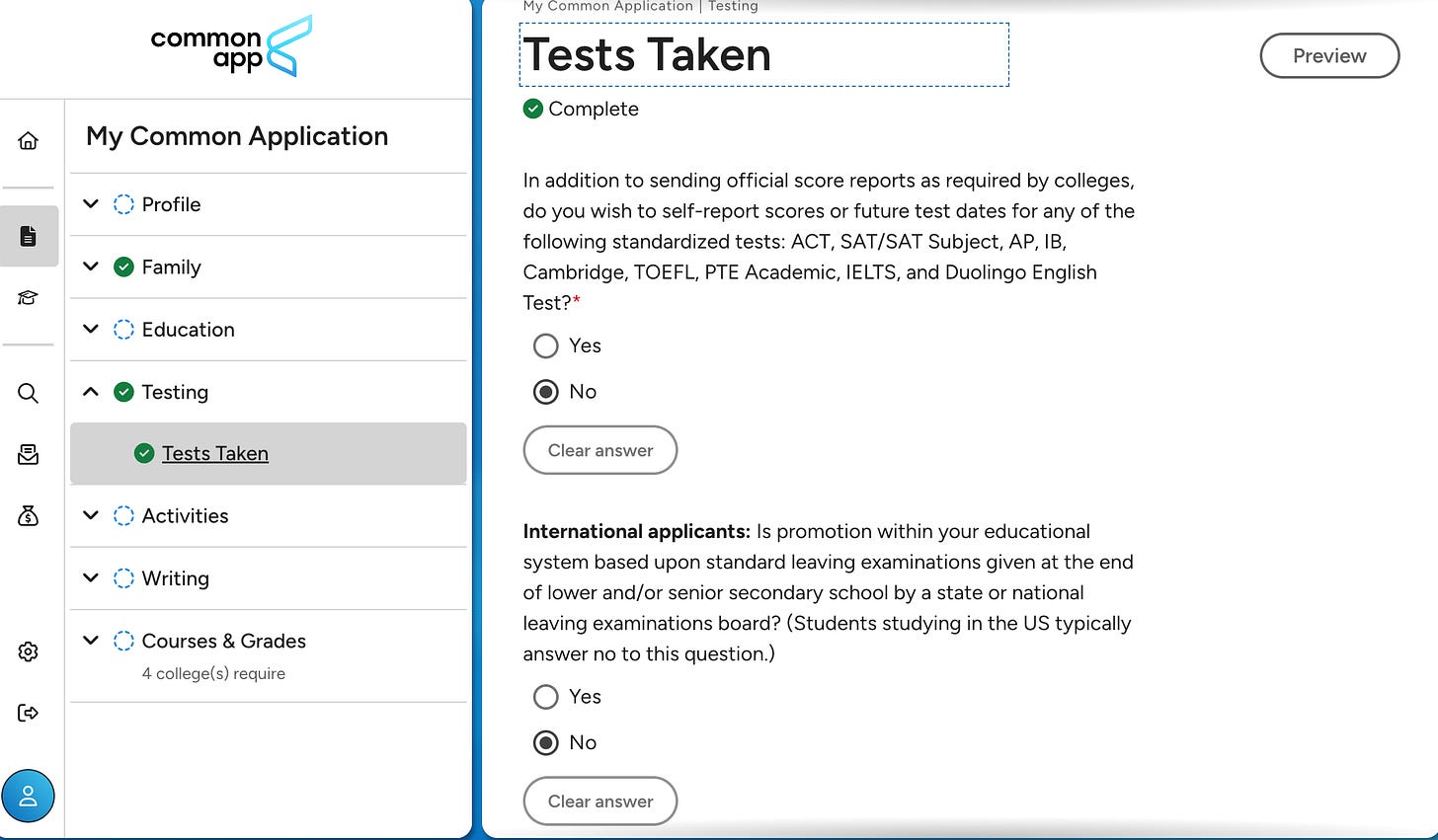 Common App Section by Section - Testing - by Scott Dickens