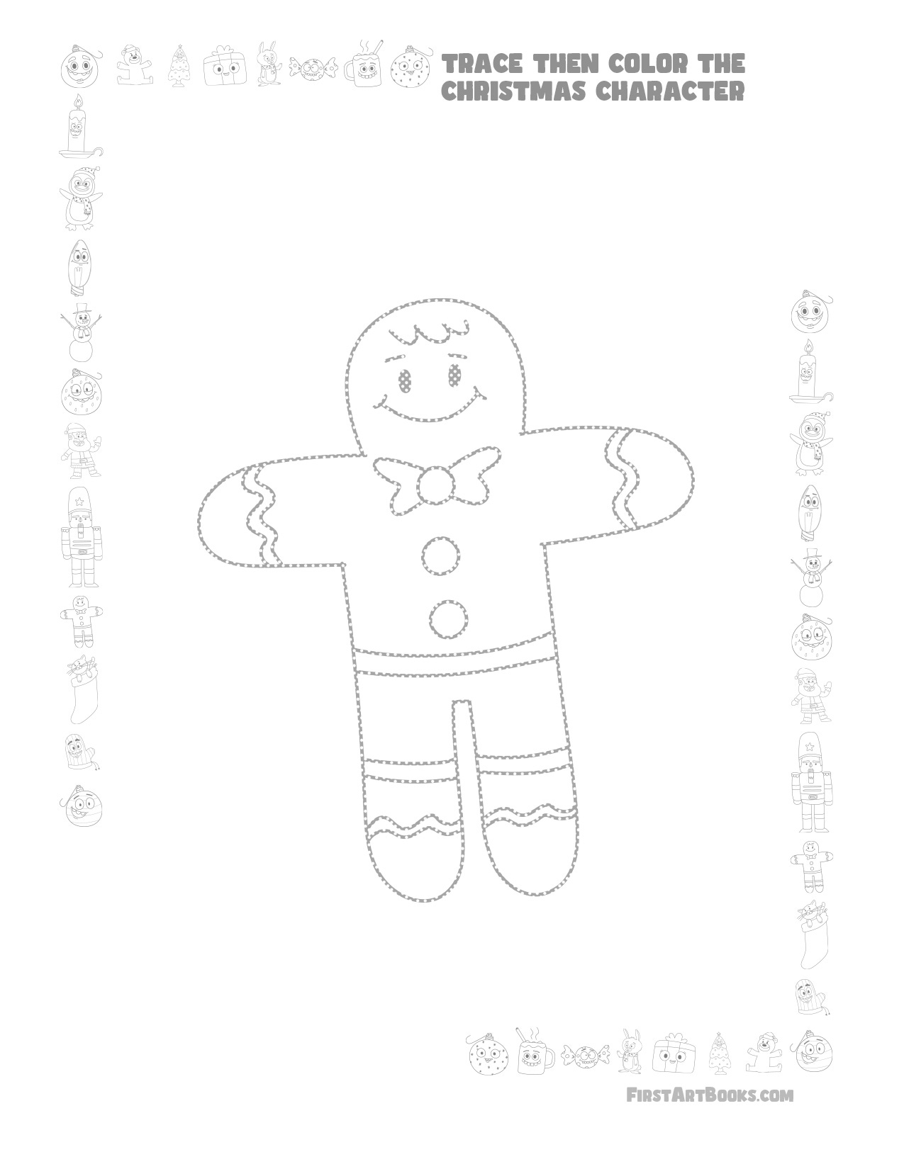 Free Gingerbread Man Coloring Page | From Trace Then Color: Cartoon ...