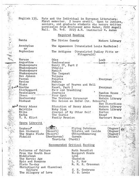 The Auden Syllabus - by ken whyte - SHuSH, by Kenneth Whyte