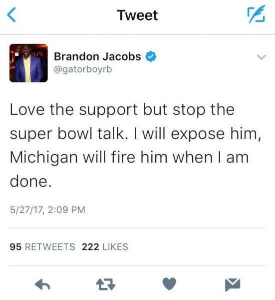 Brandon Jacobs goes after Jim Harbaugh again