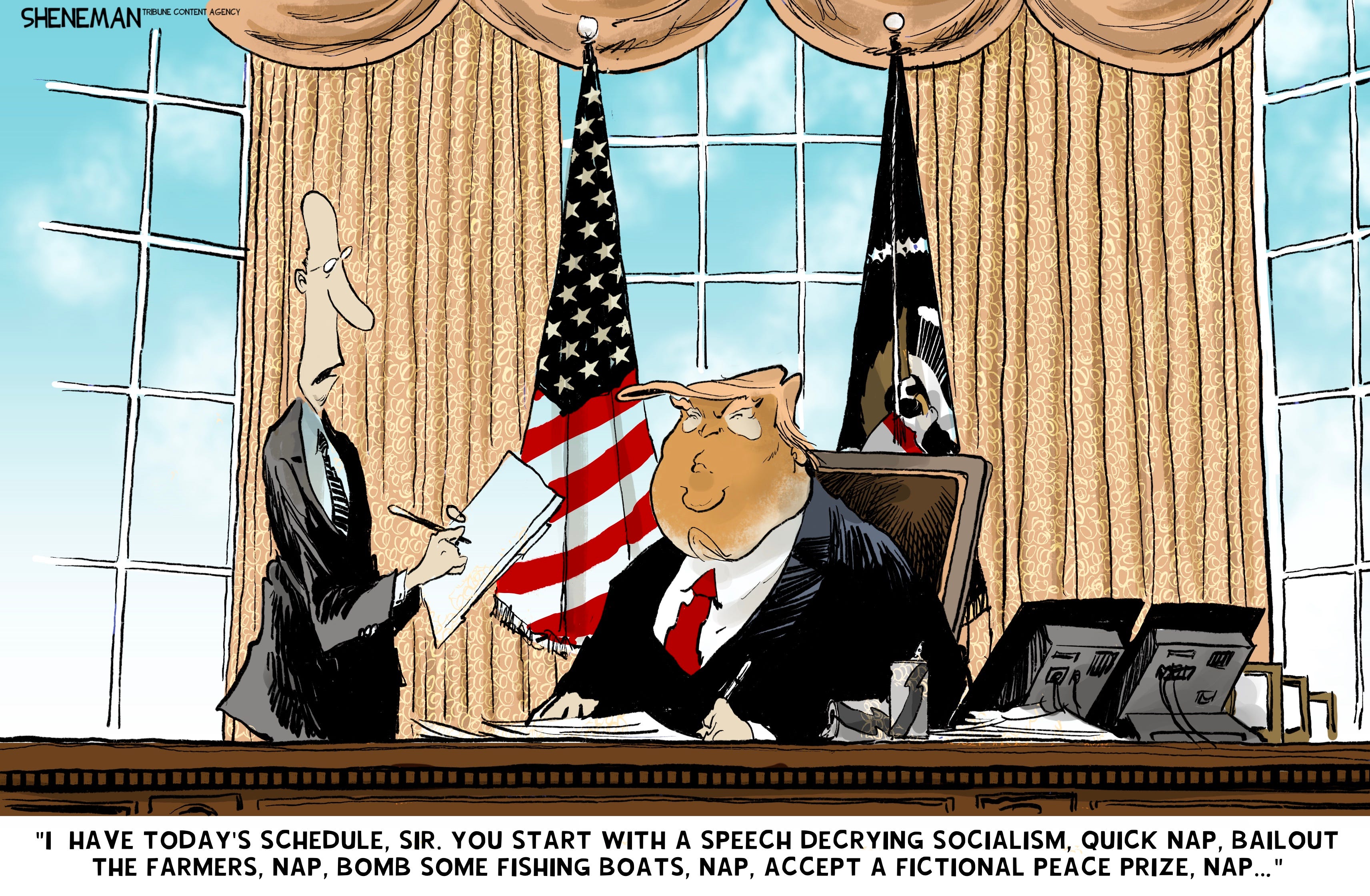 Trump’s busy schedule: Today’s cartoon & column