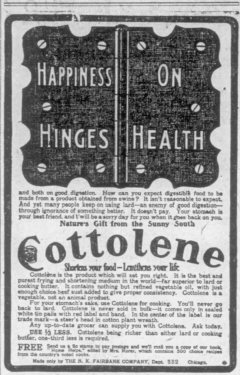 Cottolene, the 'pure' vegetable oil that also contains beef