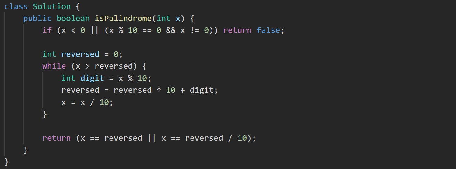 LeetCode #9: Palindrome Number — Solved in Java