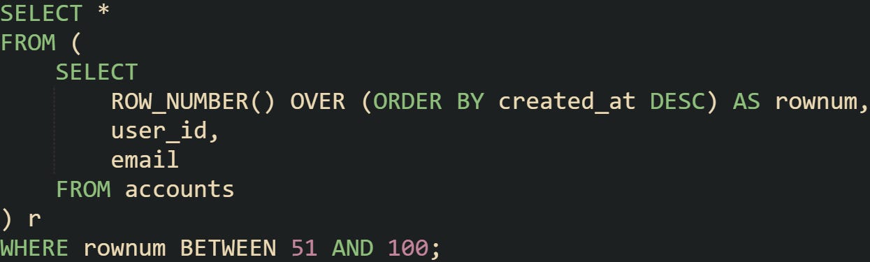 Filter Rows by Row Number for Pagination Queries