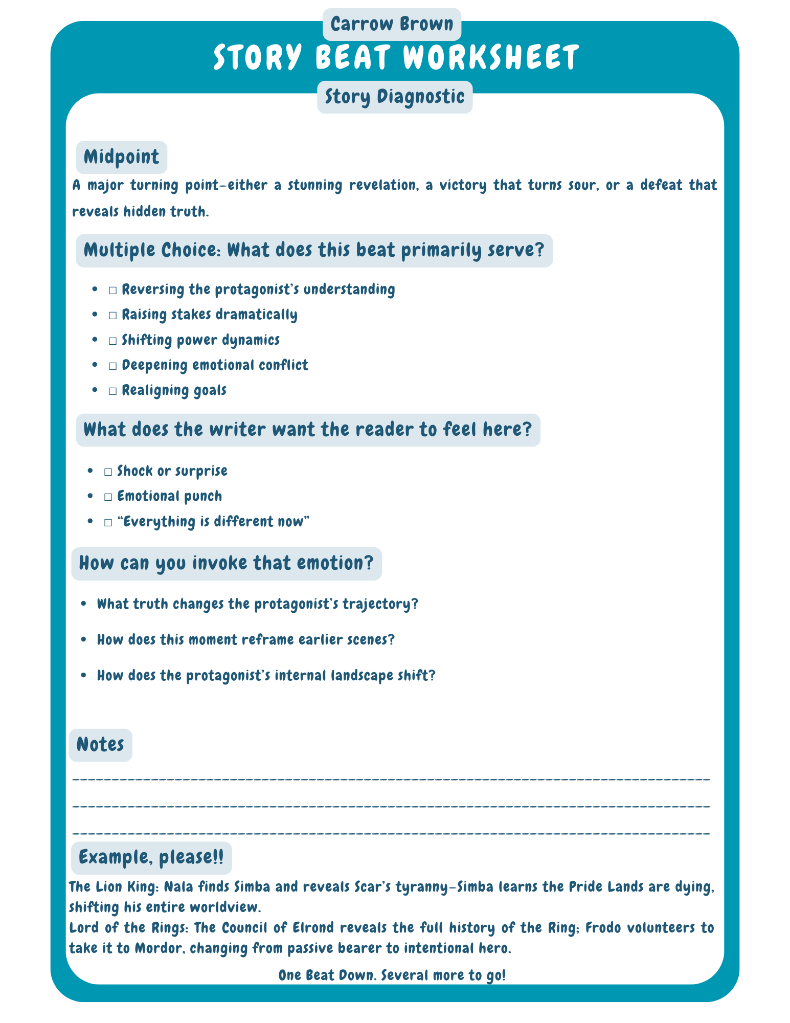 Story Beats Worksheet - by Carrow Brown
