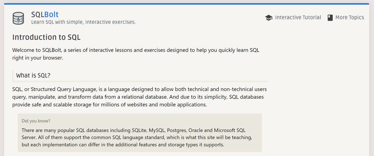 Practice SQL queries with SQL Bolt - by Eric Cai