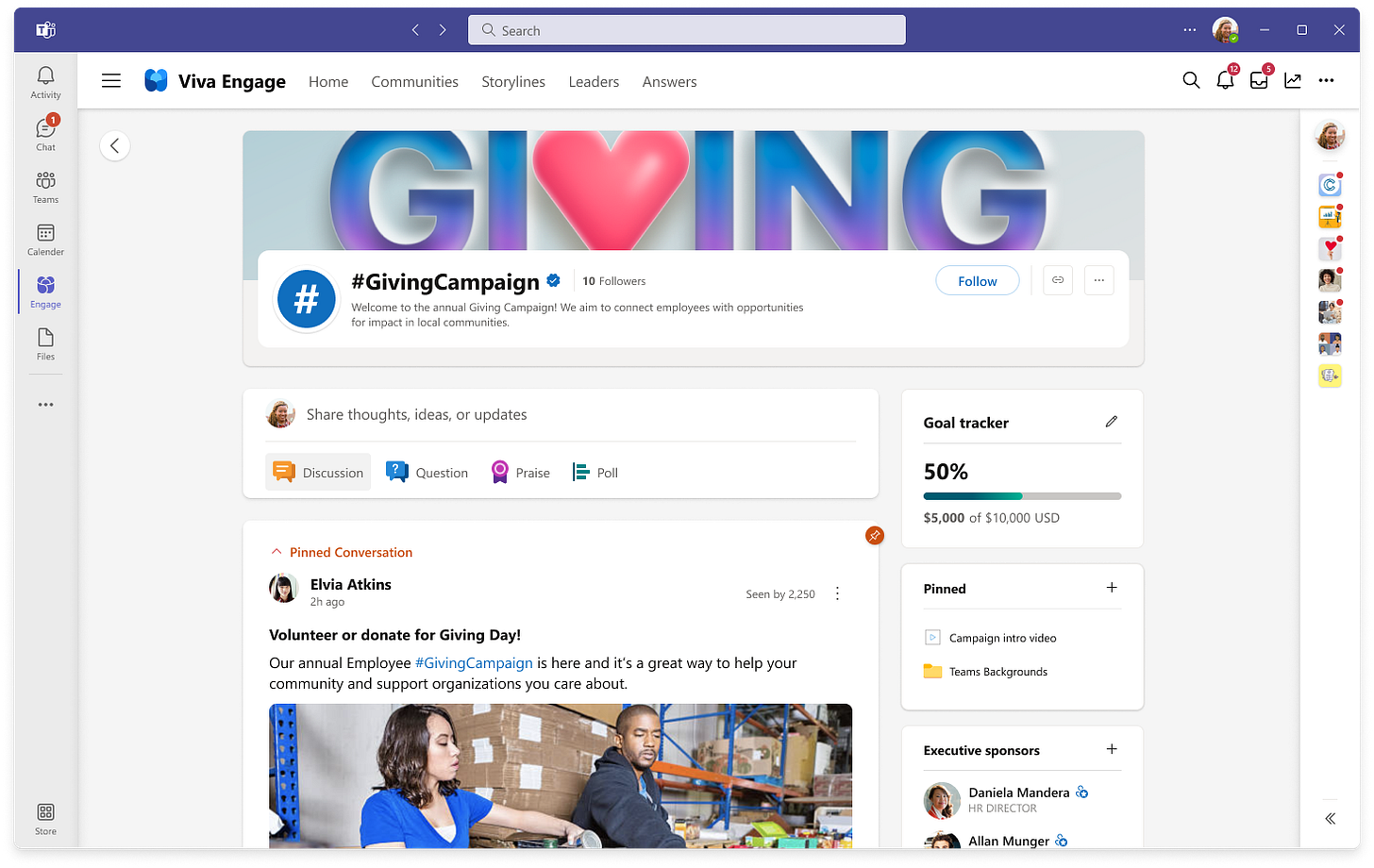 Viva Engage features for leaders, communicators and employees
