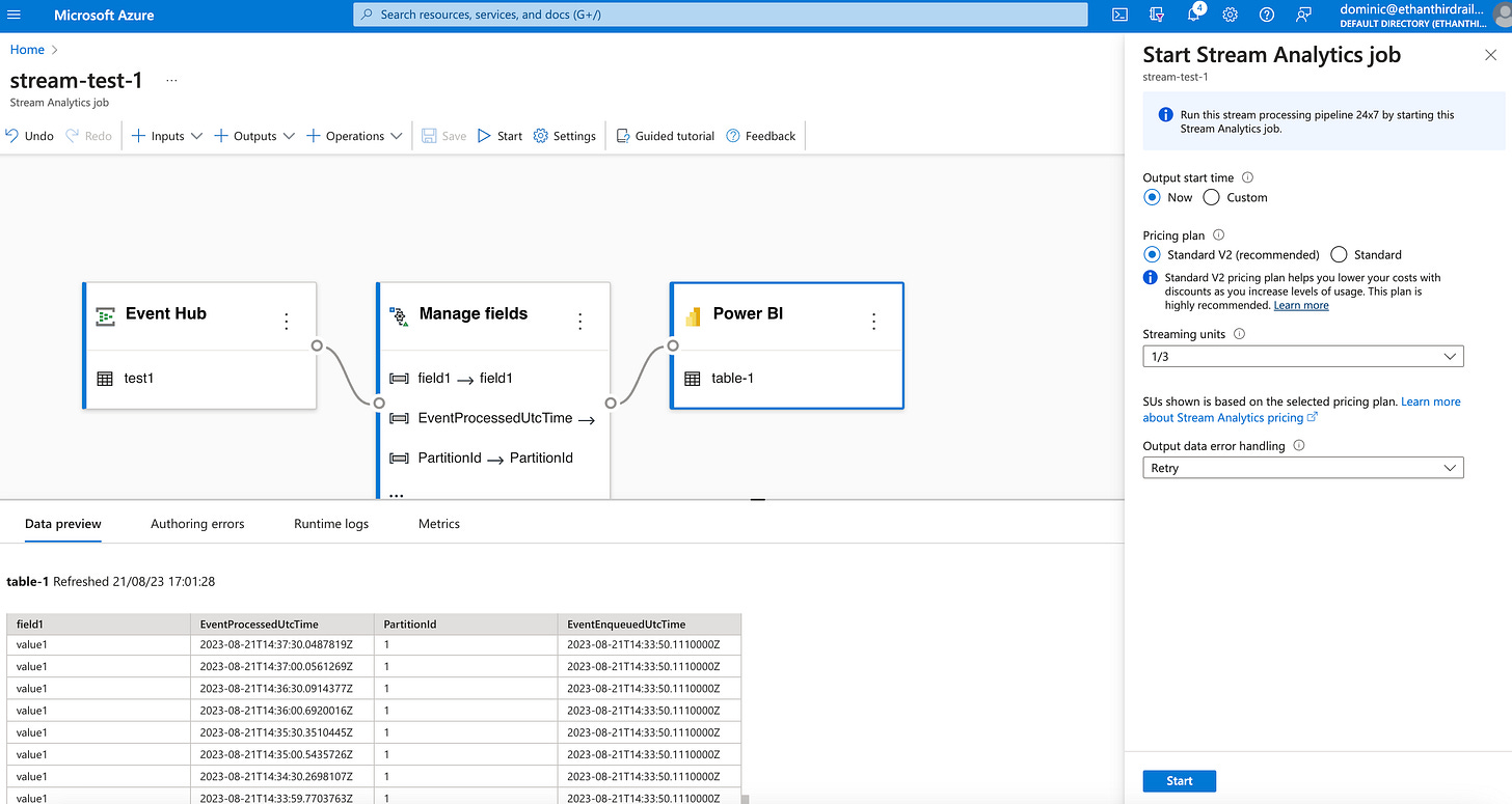 Using Azure Event Hub with Power BI for real-time analysis