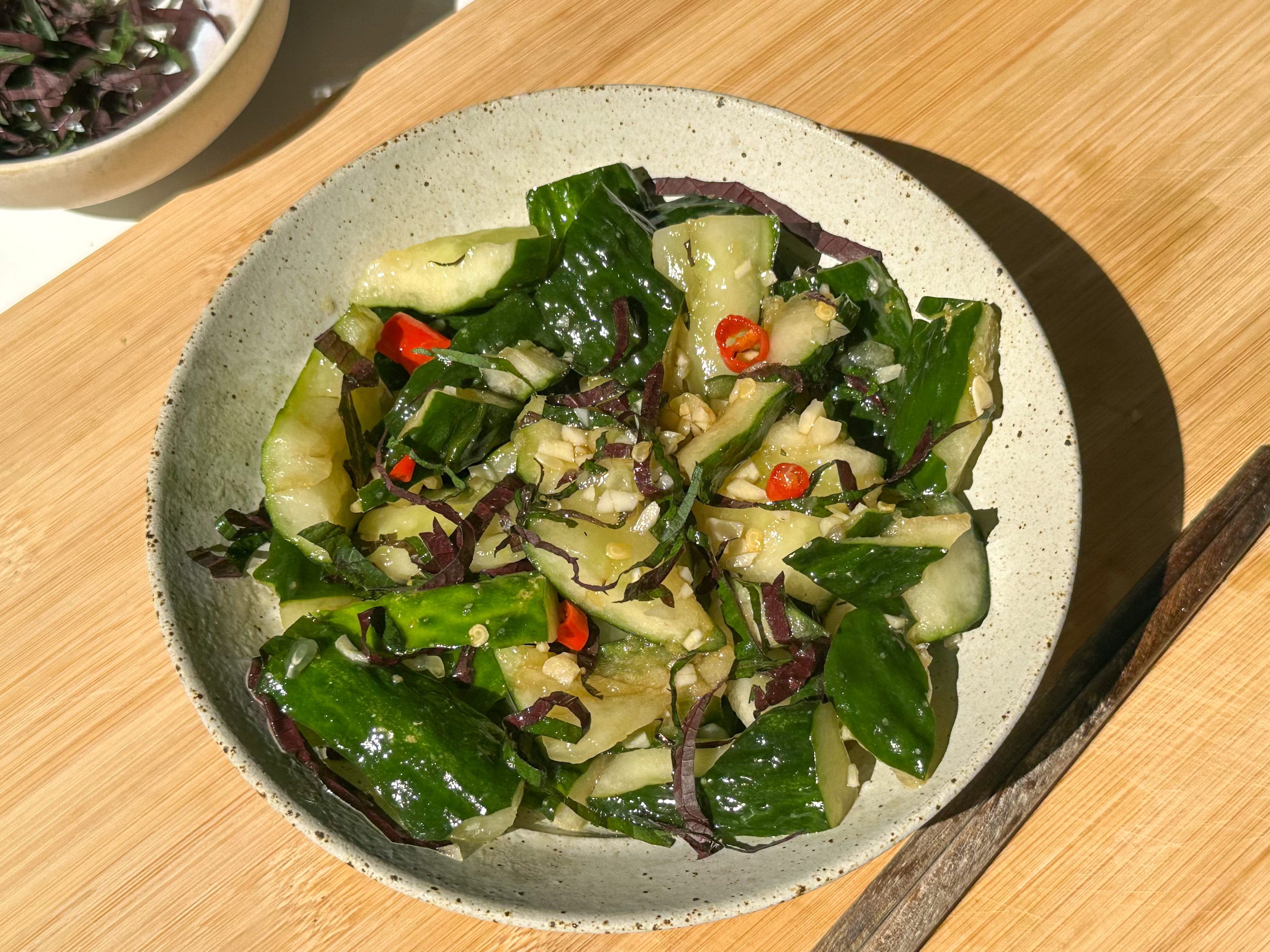 Cucumber Salad with Perilla (Shiso) Leaves - by Xueci Cheng