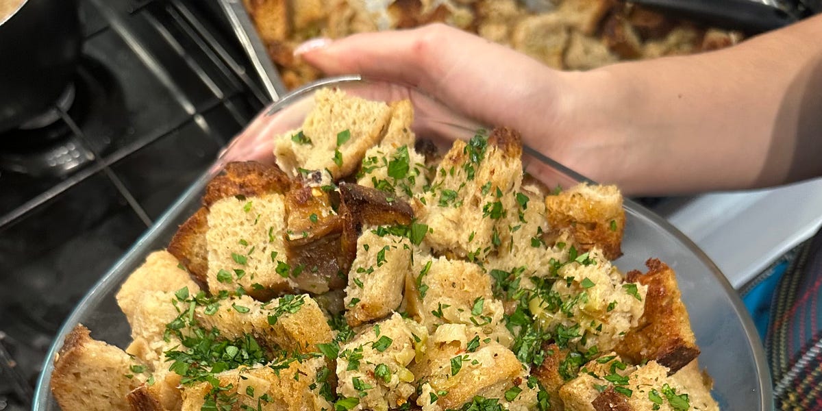 Brown Butter Herbed Stuffing - by Laila Mirza