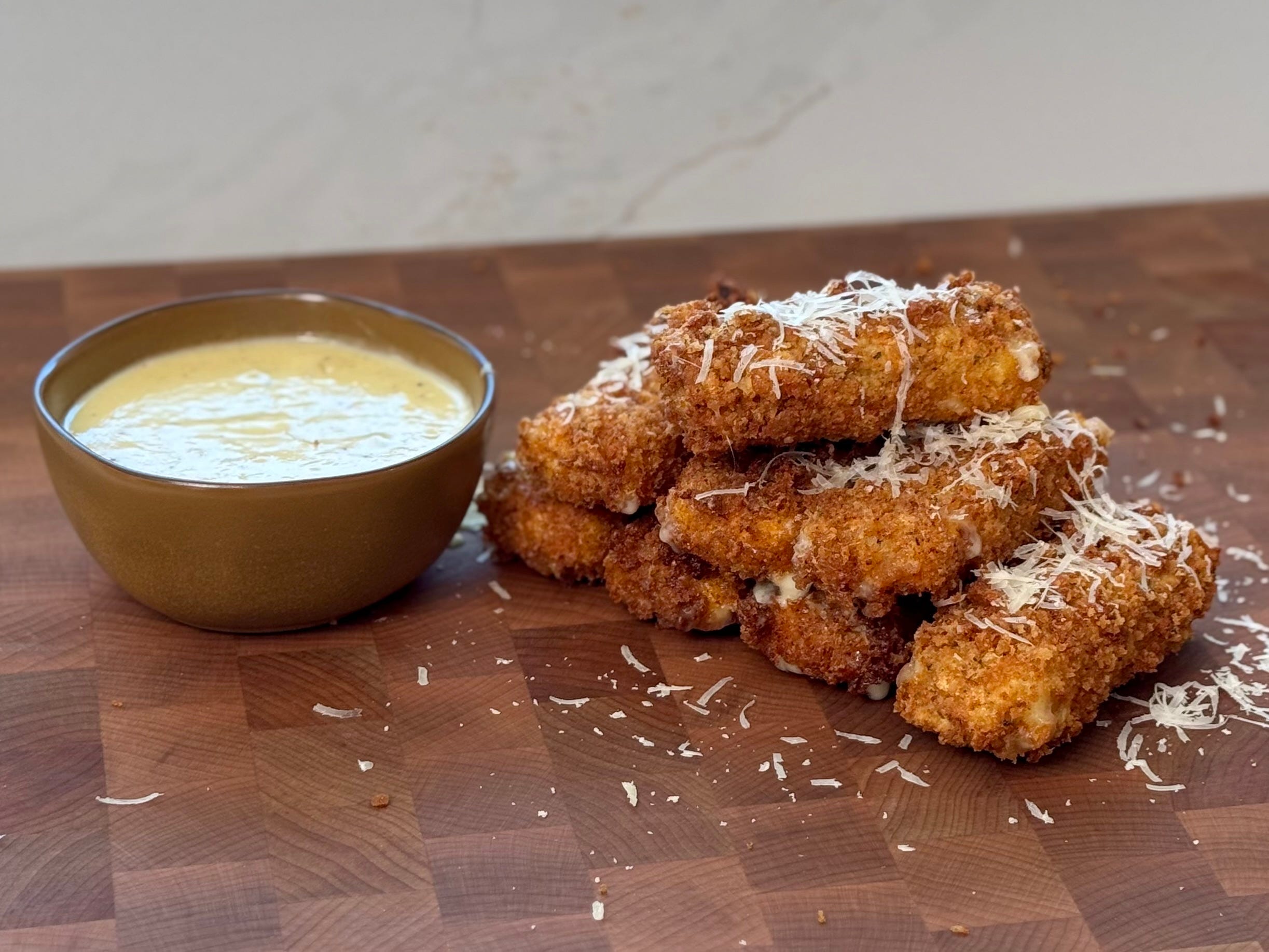 Mozzarella Sticks with Alfredo Sauce - by Ian Fujimoto