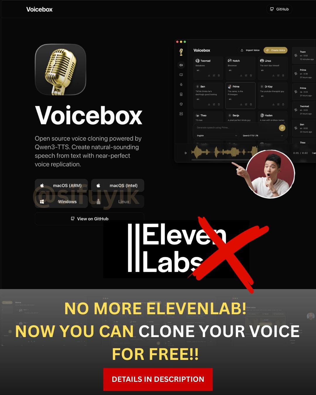 NO MORE ELEVENLAB! NOW YOU CAN CLONE YOUR VOICE FOR FREE!! VOICEBOX