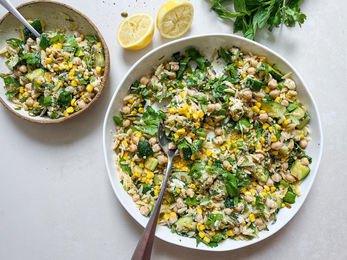 Zucchini, Corn & Feta Orzo Salad - by Tom Walton