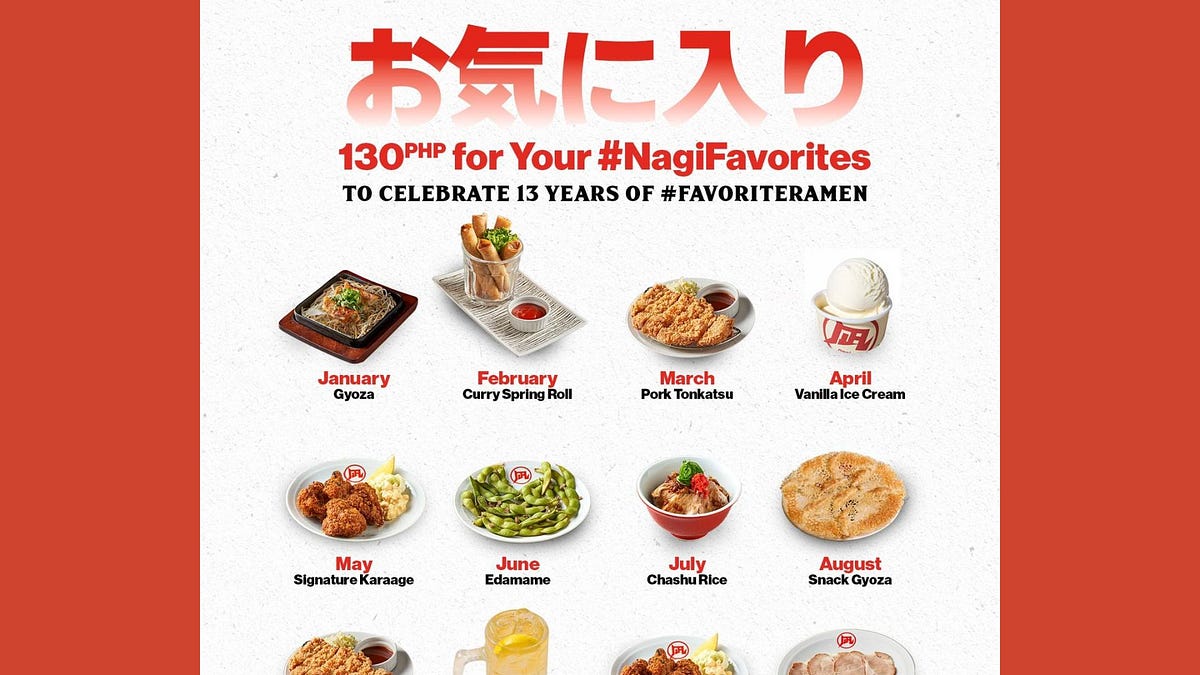 Get these Ramen Nagi favorites for just 130 pesos every 13th of the month