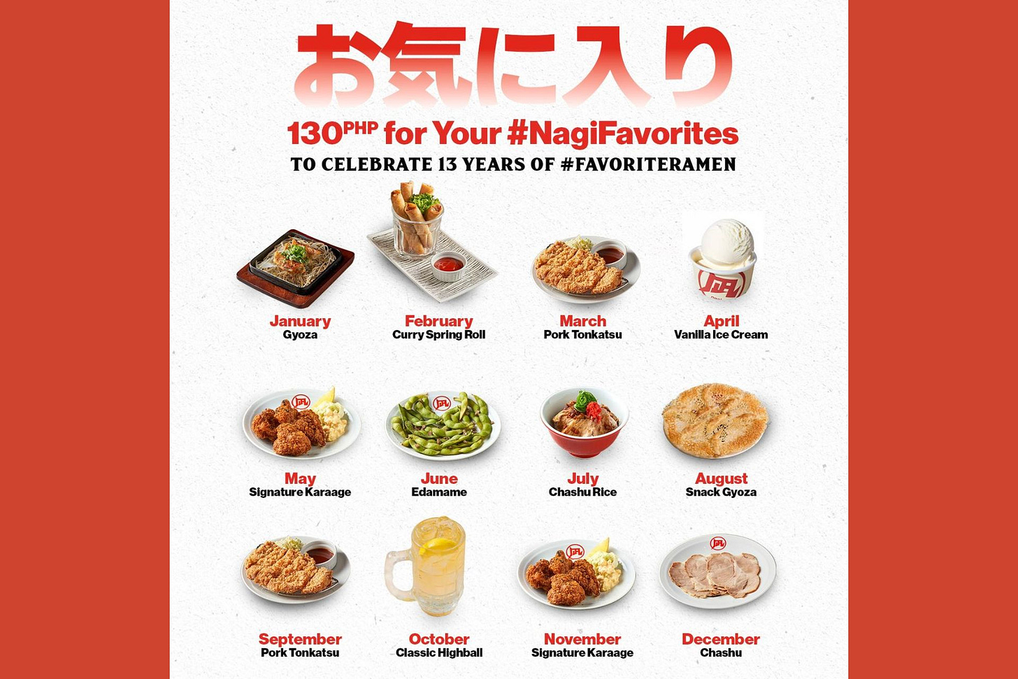 Get these Ramen Nagi favorites for just 130 pesos every 13th of the month