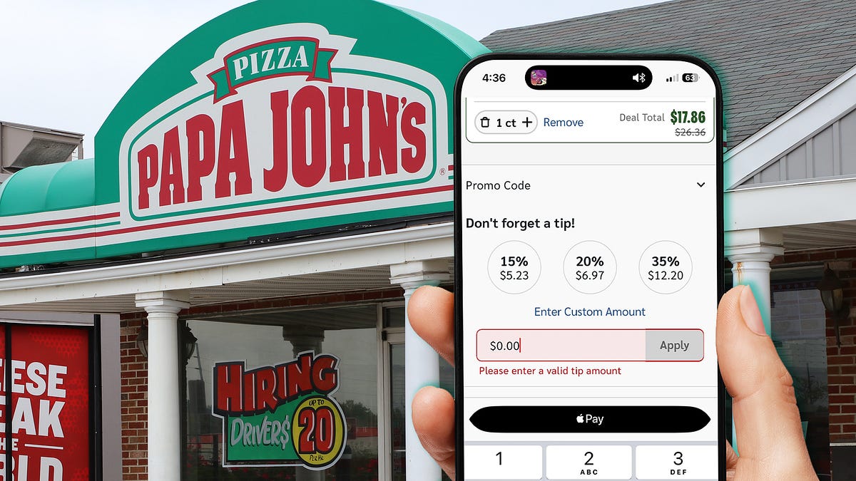 Why is Papa John's requiring customers to tip on a pick-up order?