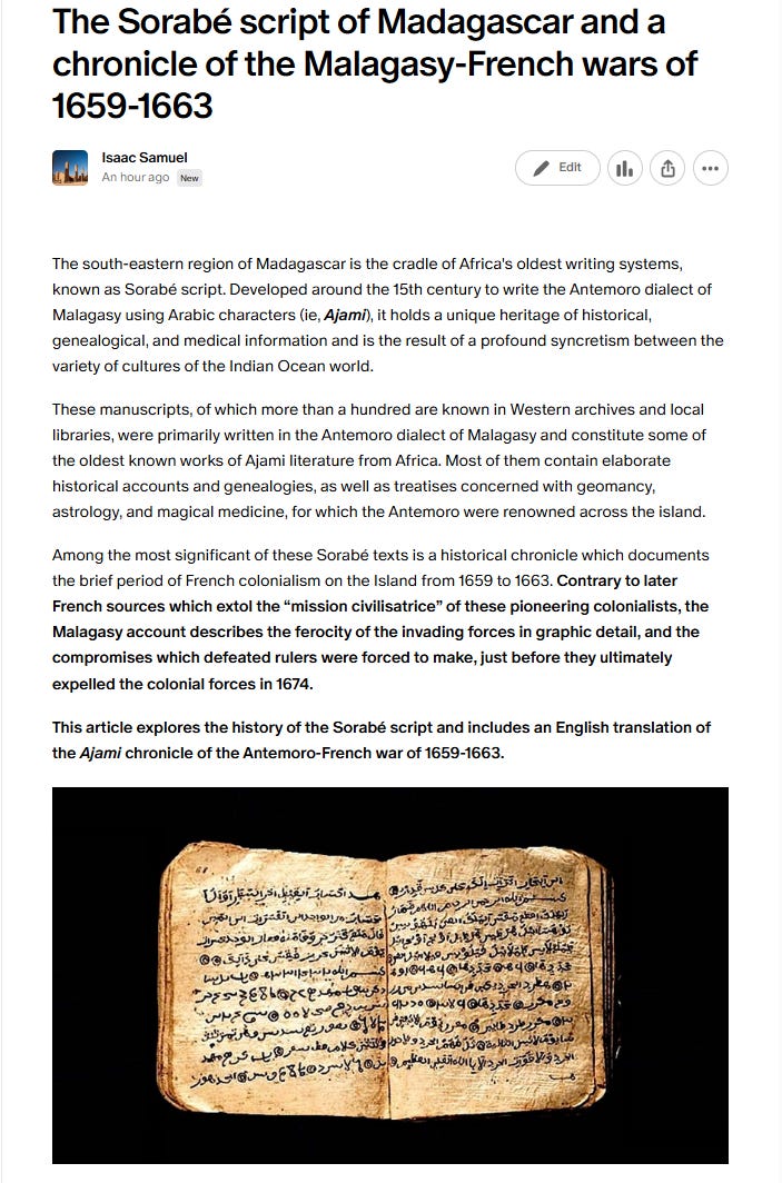TheʿAjamī script of Africa and the Sorabé manuscripts of Madagascar.