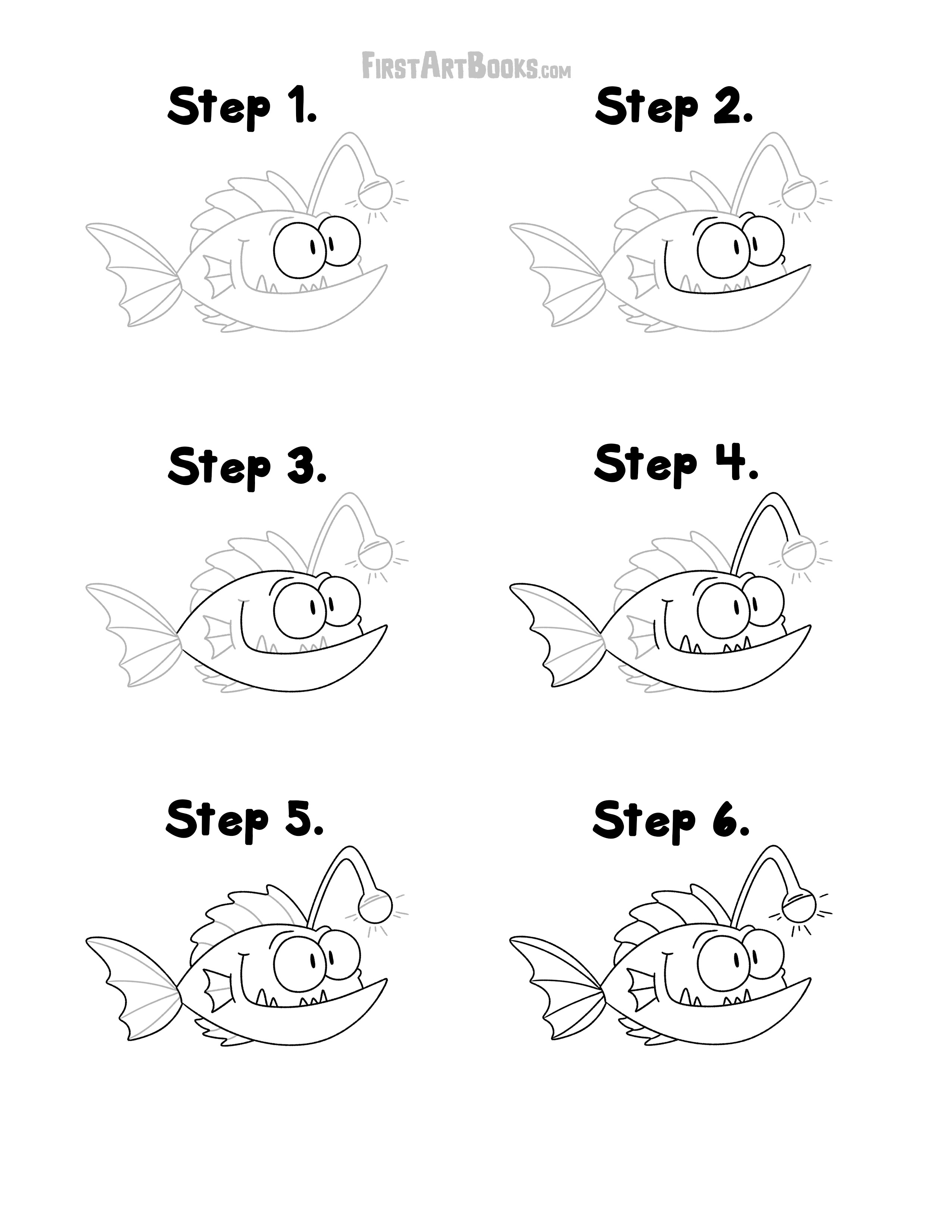 How to Draw an Anglerfish in 6 Easy Steps | Free Activity Page | Fun ...