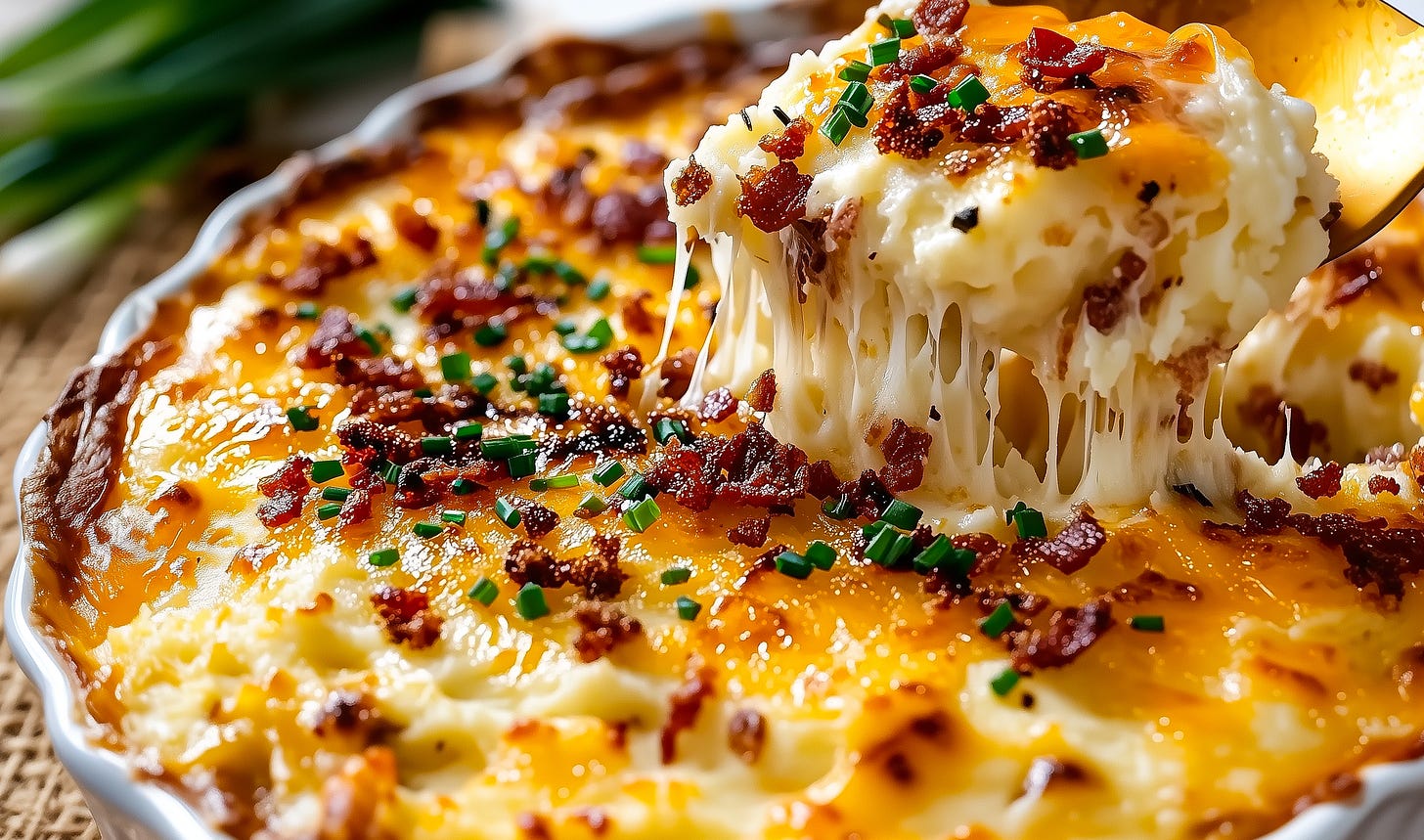 Mashed Potato Casserole with Cheese & Crispy Bacon