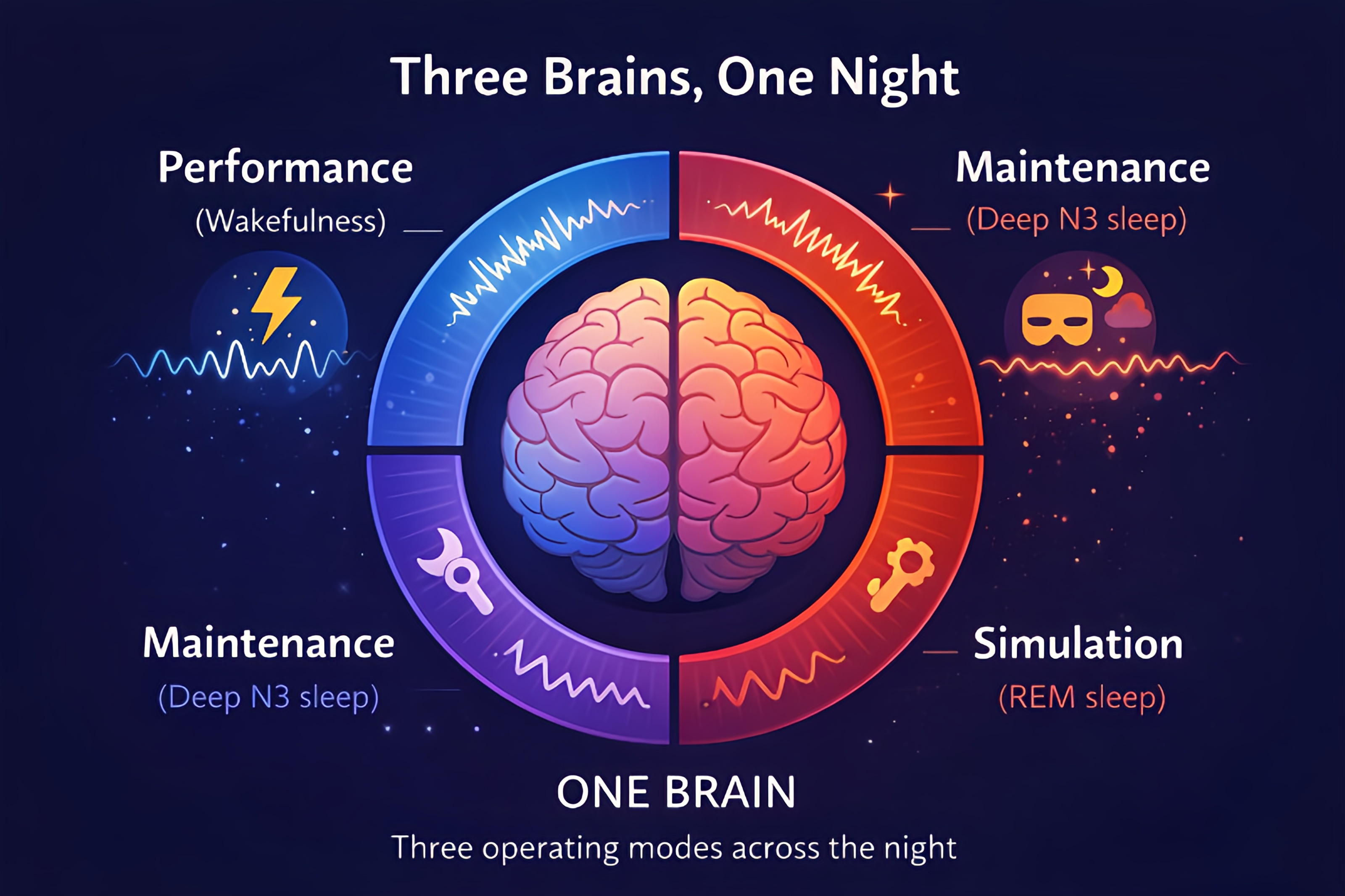 The Hidden Choreography of Sleep: Three Brains in One Night