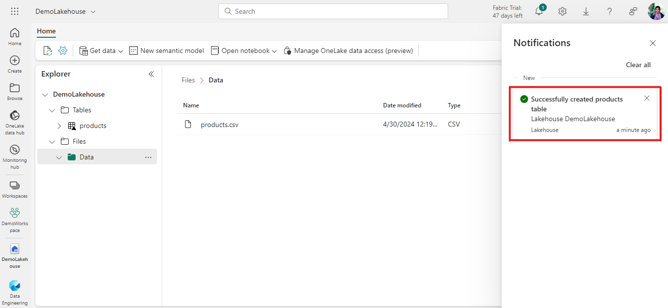 Ingest clean data into MS Fabric Lakehouse