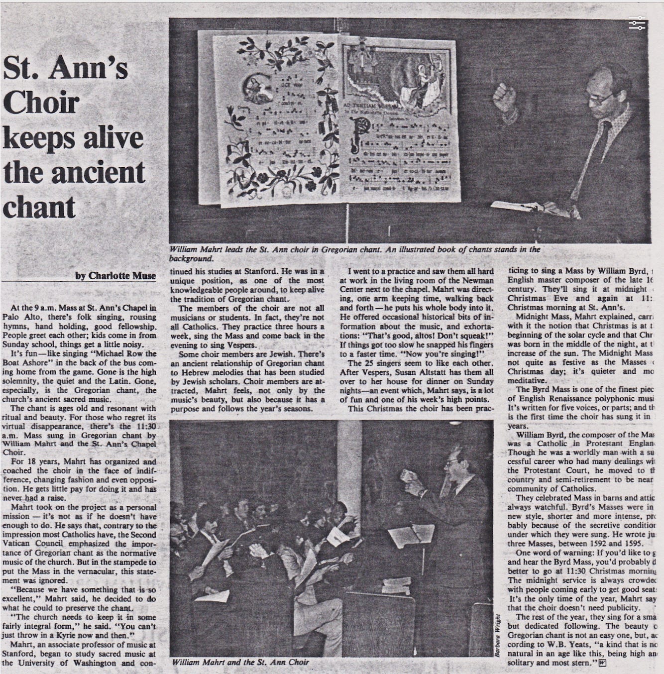 Articles about Professor Mahrt and the Saint Ann Choir