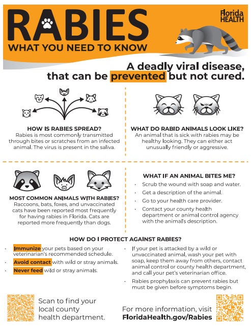 Florida reports 56 animal rabies cases in the 1st half of 2025