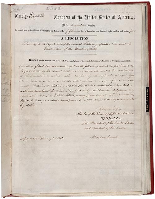 January 31, 1865: The 13th Amendment Is Passed