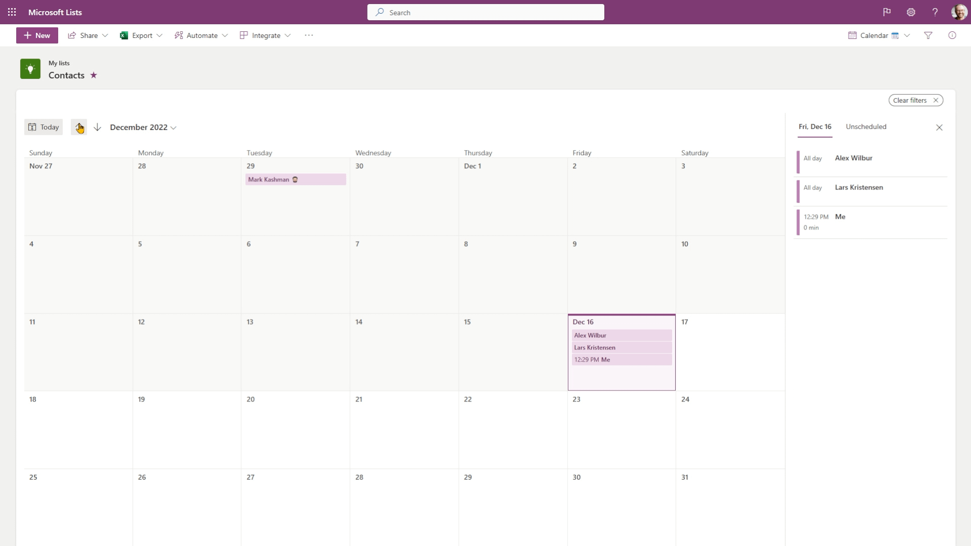 Use Microsoft Lists to track contacts throughout the year